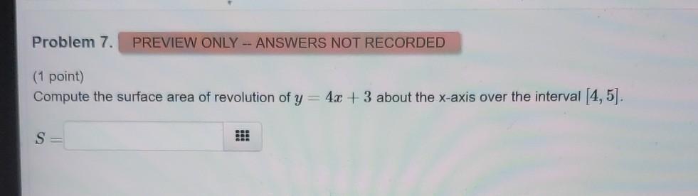 Solved Problem 7. PREVIEW ONLY -- ANSWERS NOT RECORDED (1 | Chegg.com