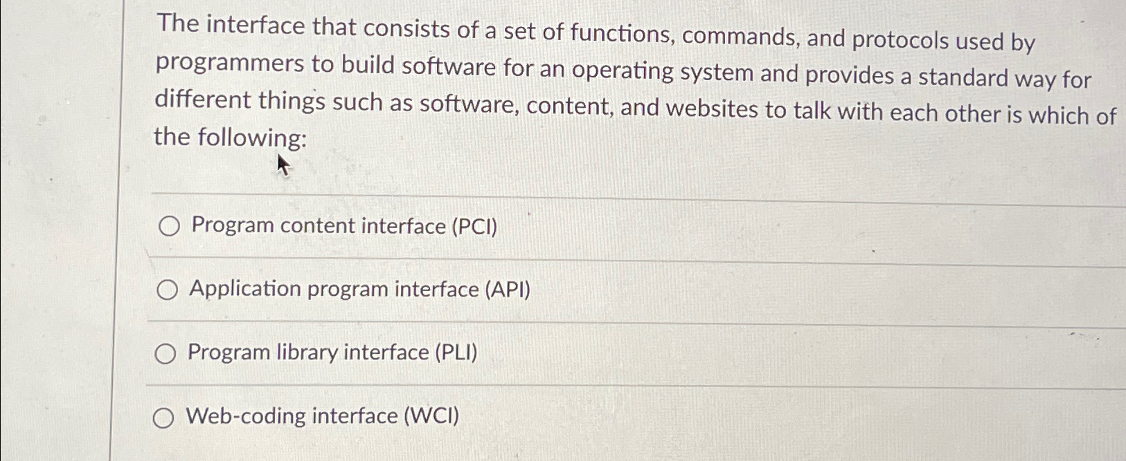 Solved The interface that consists of a set of functions, | Chegg.com