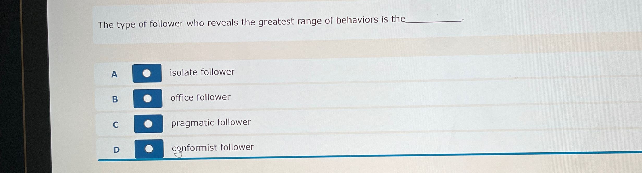 Solved The type of follower who reveals the greatest range | Chegg.com