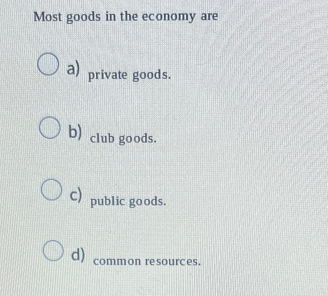 Solved Most goods in the economy area) ﻿private goods.b) | Chegg.com