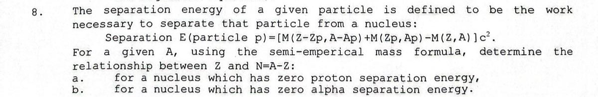 Solved The separation energy of a given particle is defined | Chegg.com