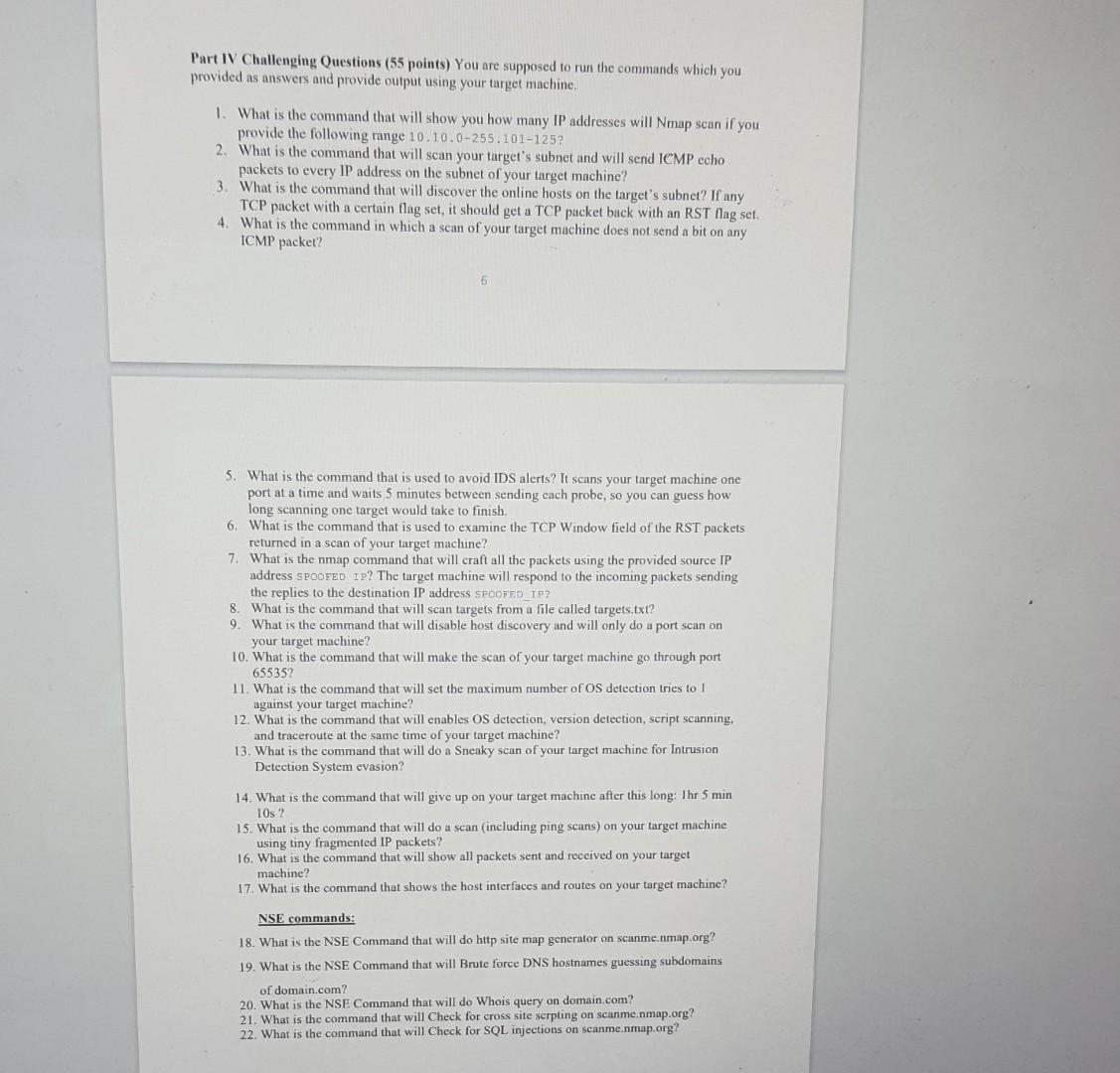 Solved Part IV Challenging Questions (55 points) You are | Chegg.com