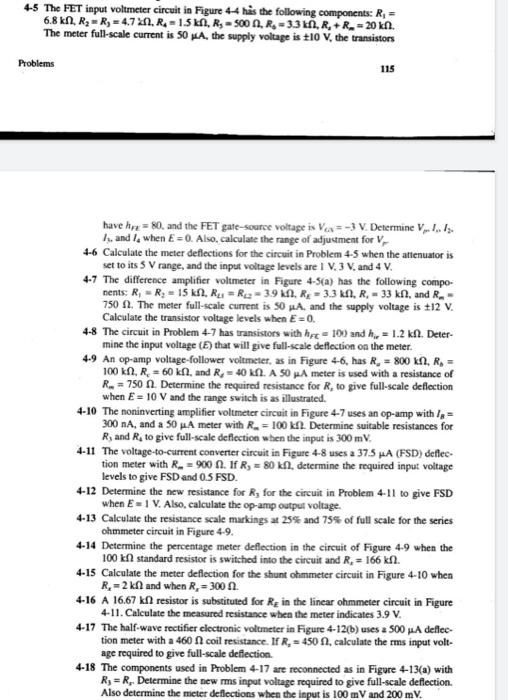 Solved 4-5 The FET input voltmeter circuit in Figure 4-4 his | Chegg.com