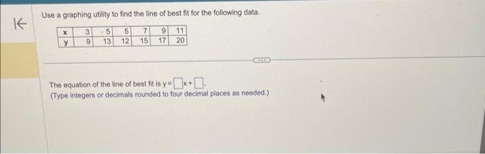 Solved Use a graphing utility to find the line of best fit | Chegg.com