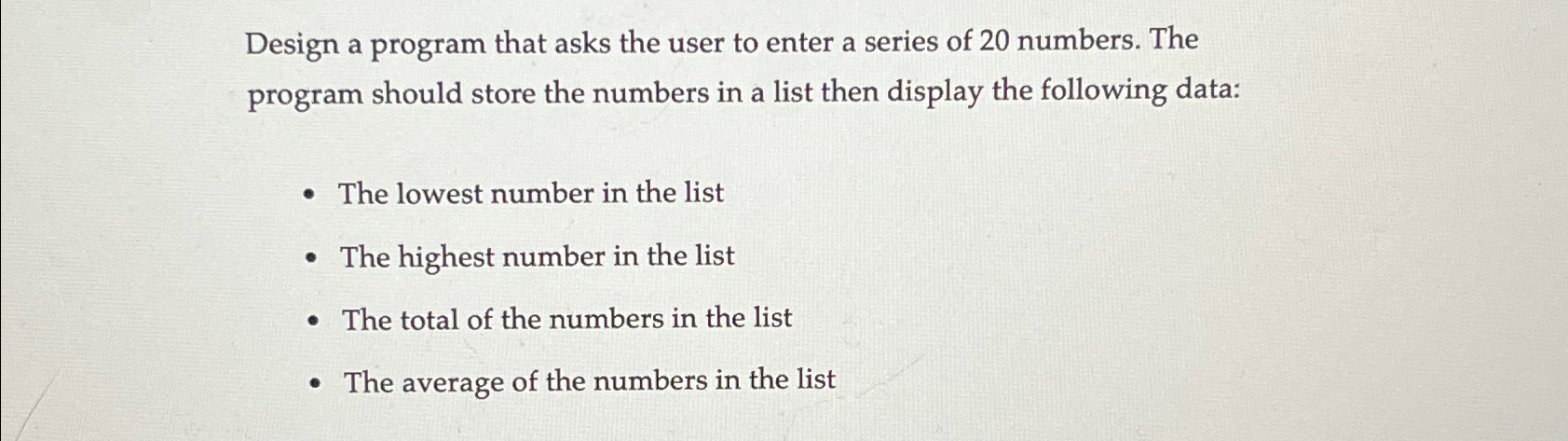 Solved PYTHON: Design a program that asks the user to enter | Chegg.com