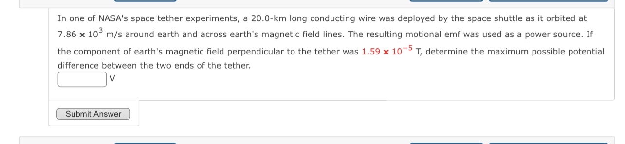 Solved In one of NASA's space tether experiments, a 20.0-km | Chegg.com