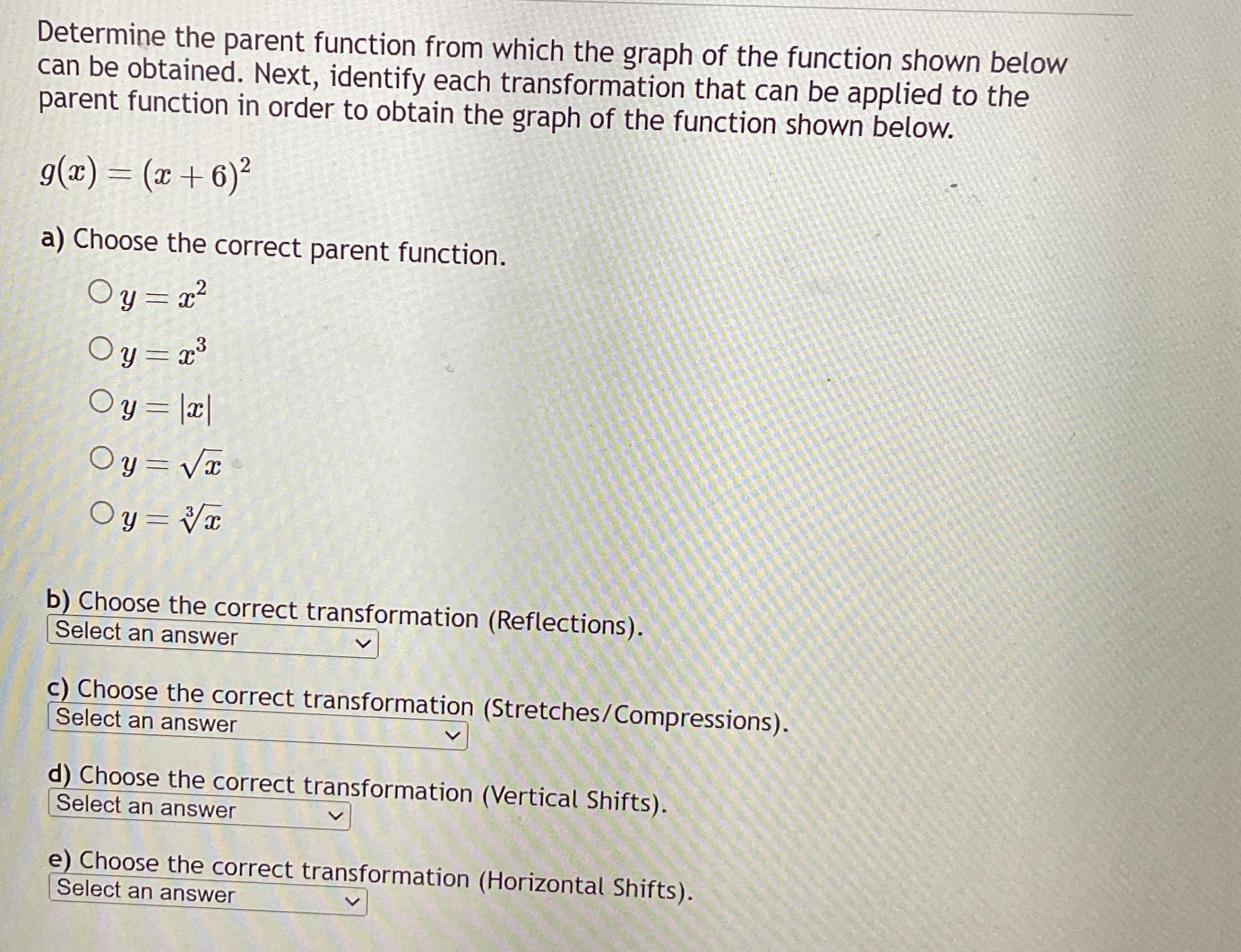 Solved Determine the parent function from which the graph of | Chegg.com