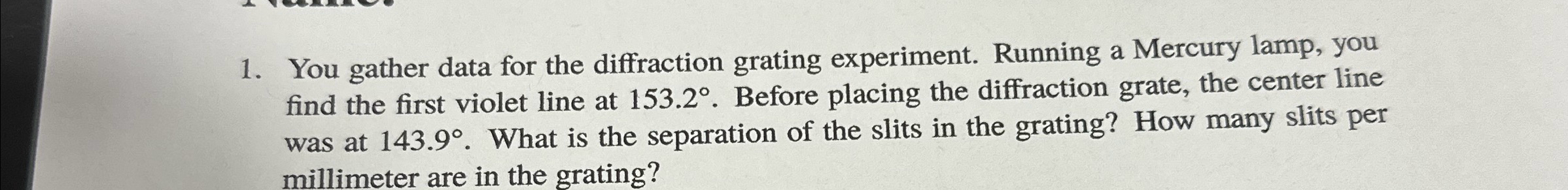 Solved You gather data for the diffraction grating | Chegg.com