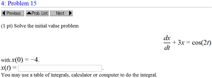 Solved solve the initial value problem dx/dt+3x = cos(2t) | Chegg.com