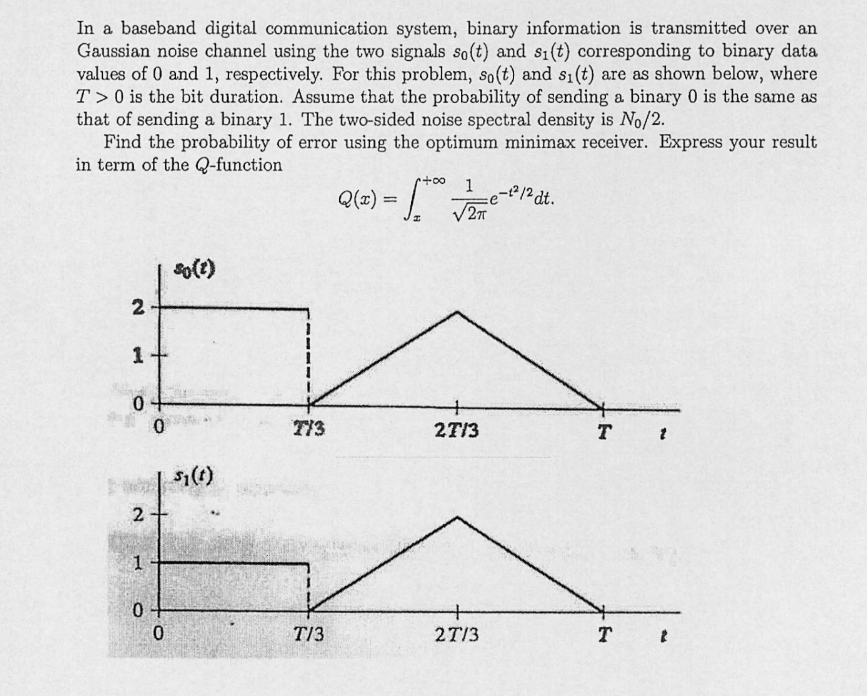 Solved In a baseband digital communication system, binary | Chegg.com