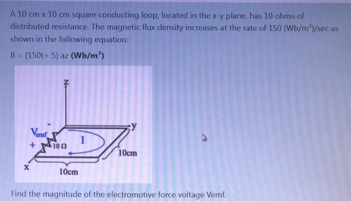 Solved A 10 cm×10 cm square conducting loop, located in the | Chegg.com