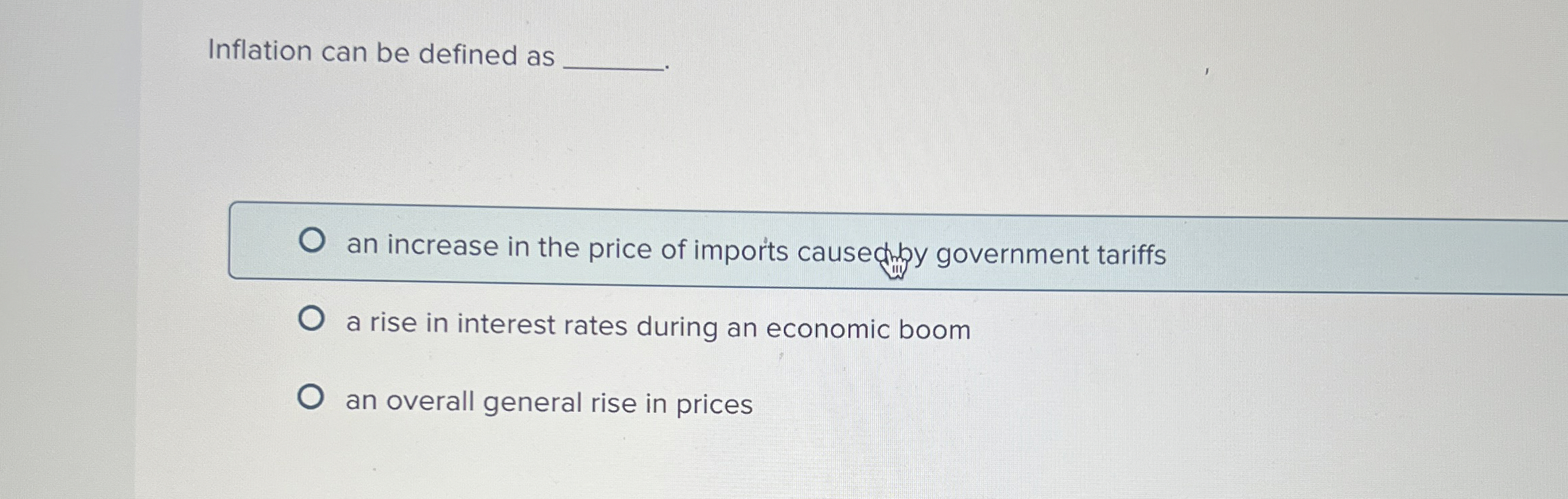 Solved Inflation can be defined as an increase in the price | Chegg.com