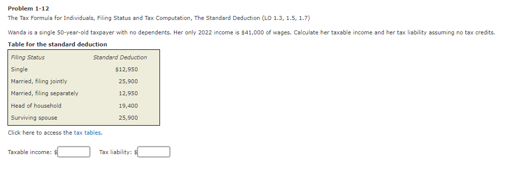 Problem 1-12The Tax Formula for Individuals, Filing | Chegg.com Problem 1-12The Tax Formula for Individuals, Filing | Chegg.com