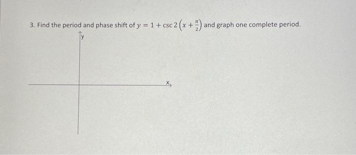 Solved 3. Find the period and phase shift of y=1+csc2(x+2π) | Chegg.com