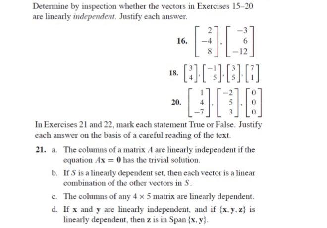 Solved Determine by inspection whether the vectors in | Chegg.com