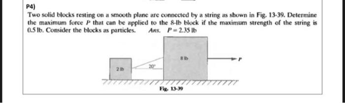Solved P4) Two solid blocks resting on a smooth plane are | Chegg.com