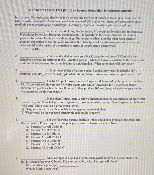 Solved Ii Genetics Problems Ch 11 Beyond Mendelian Chegg