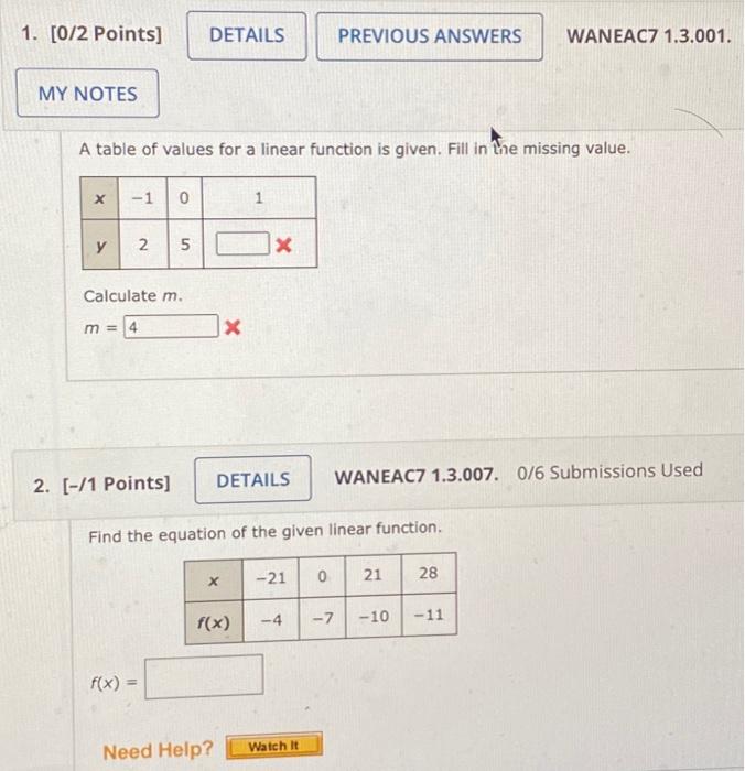 Solved 1. [0/2 points) DETAILS PREVIOUS ANSWERS WANEAC7 | Chegg.com