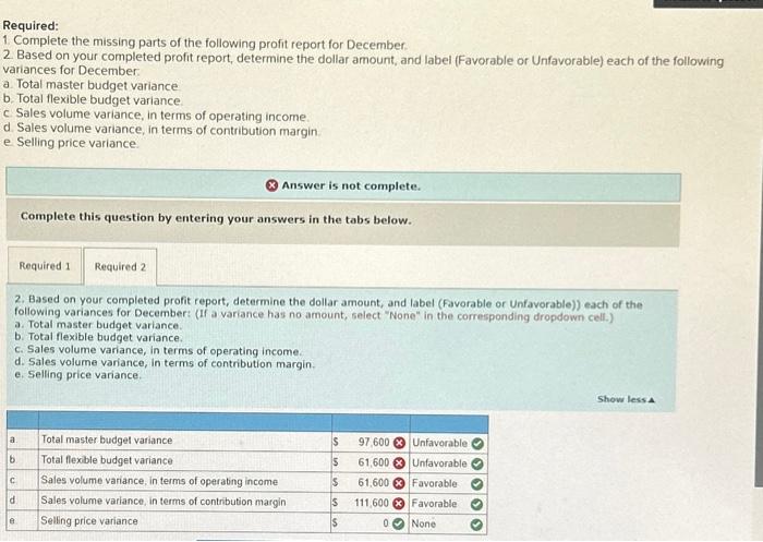 Solved As part of its comprehensive planning and control | Chegg.com