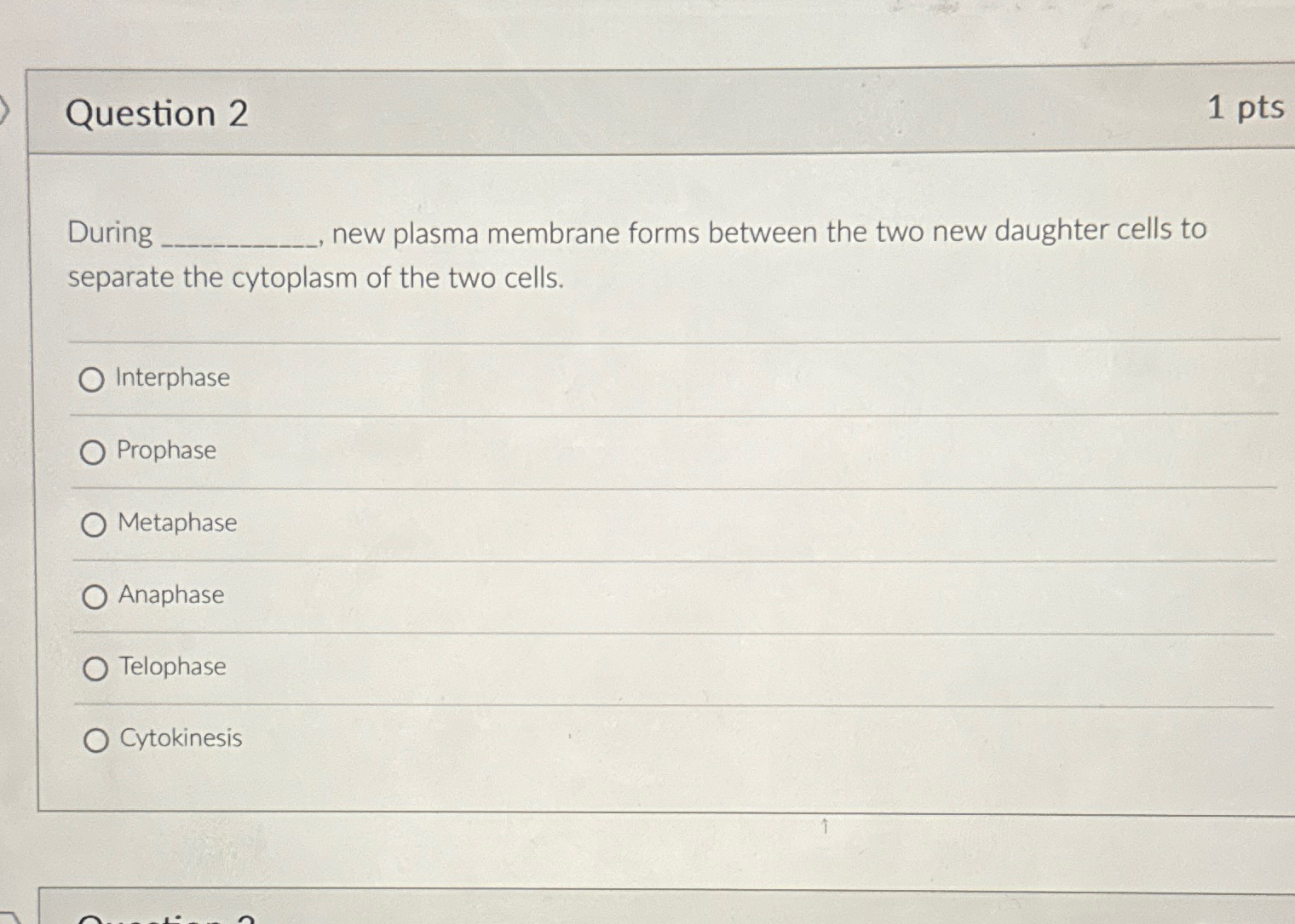 Solved Question 21ptsDuring new plasma membrane forms | Chegg.com