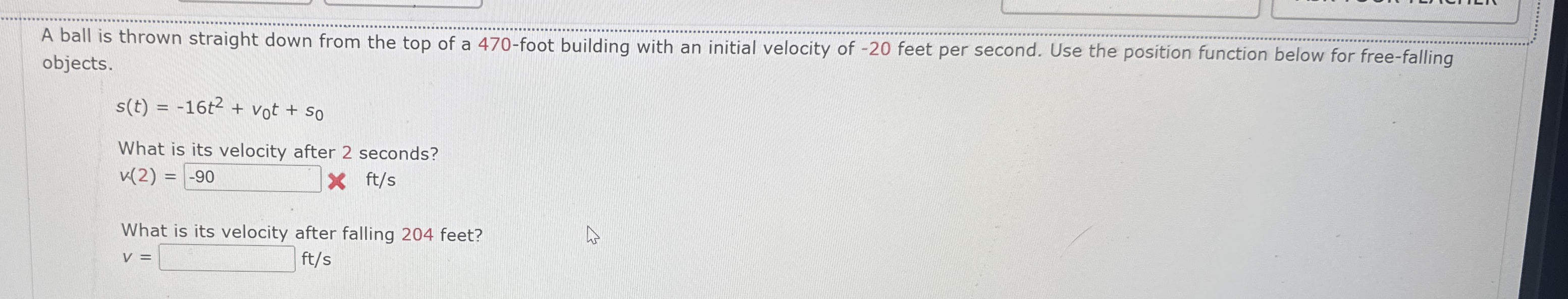 Solved objects.s(t)=-16t2 v0t s0What is its velocity after 2 | Chegg.com