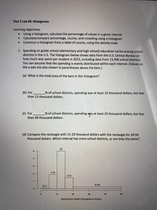 Solved Stat 2 Lab #2: Histograms Learning objectives: • | Chegg.com