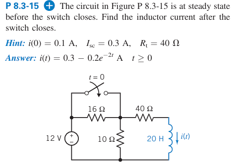 Solved P 8.3-15 ⨄ ﻿The circuit in Figure P 8.3-15 ﻿is at | Chegg.com