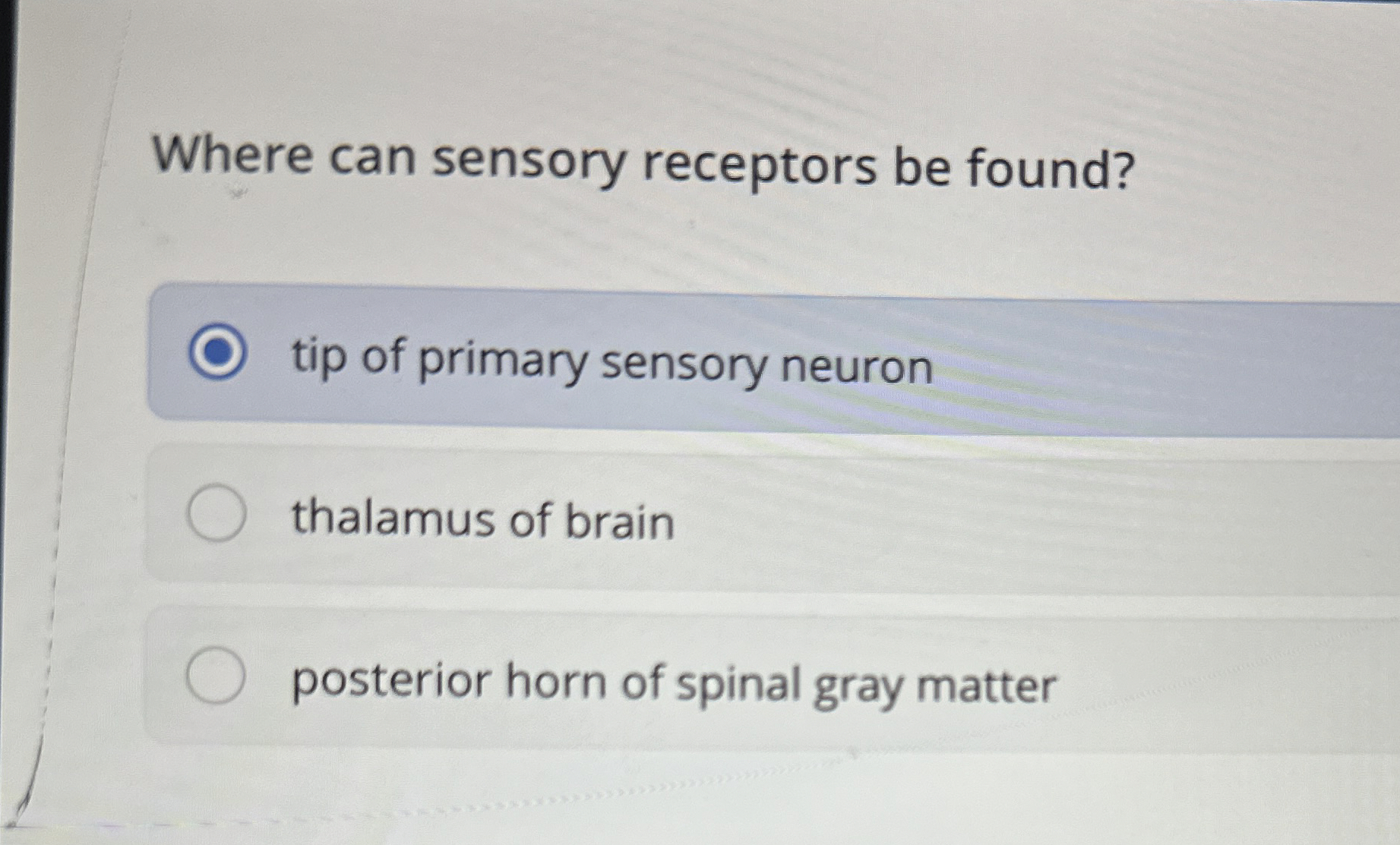 Solved Where can sensory receptors be found?tip of primary | Chegg.com