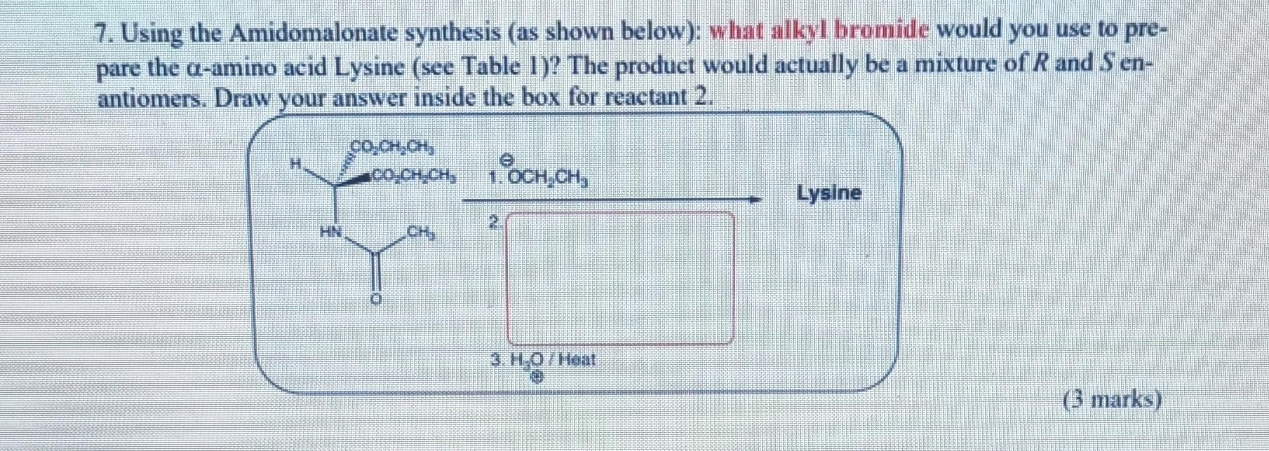 Solved 7. Using the Amidomalonate synthesis (as shown | Chegg.com