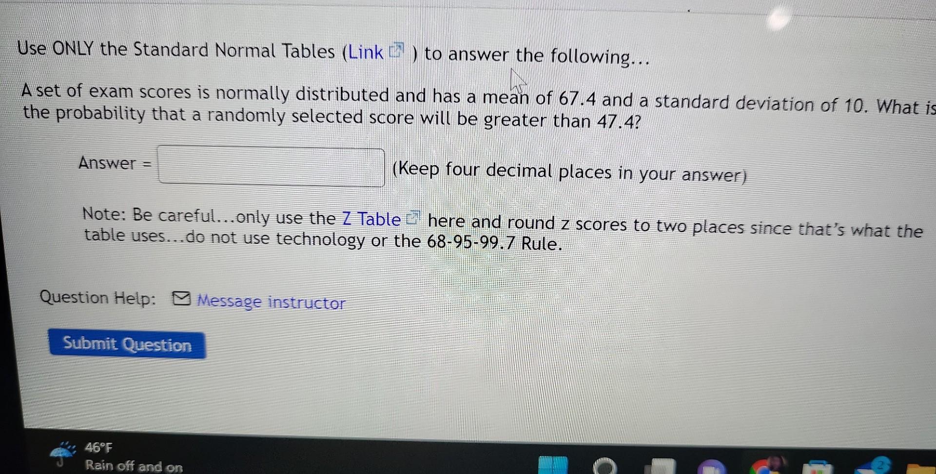 Solved Use ONLY the Standard Normal Tables (Link 2 ) to | Chegg.com