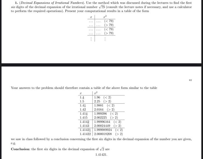 Solved 1. (Decimal Expansions of Irrational Numbers). Use | Chegg.com