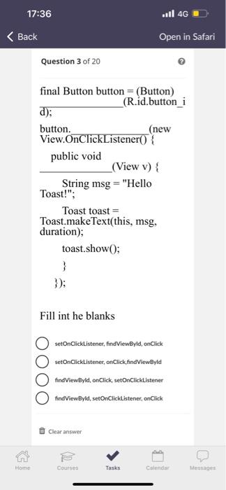 Question 3 of 20 0 final Button button =( Button ) | Chegg.com