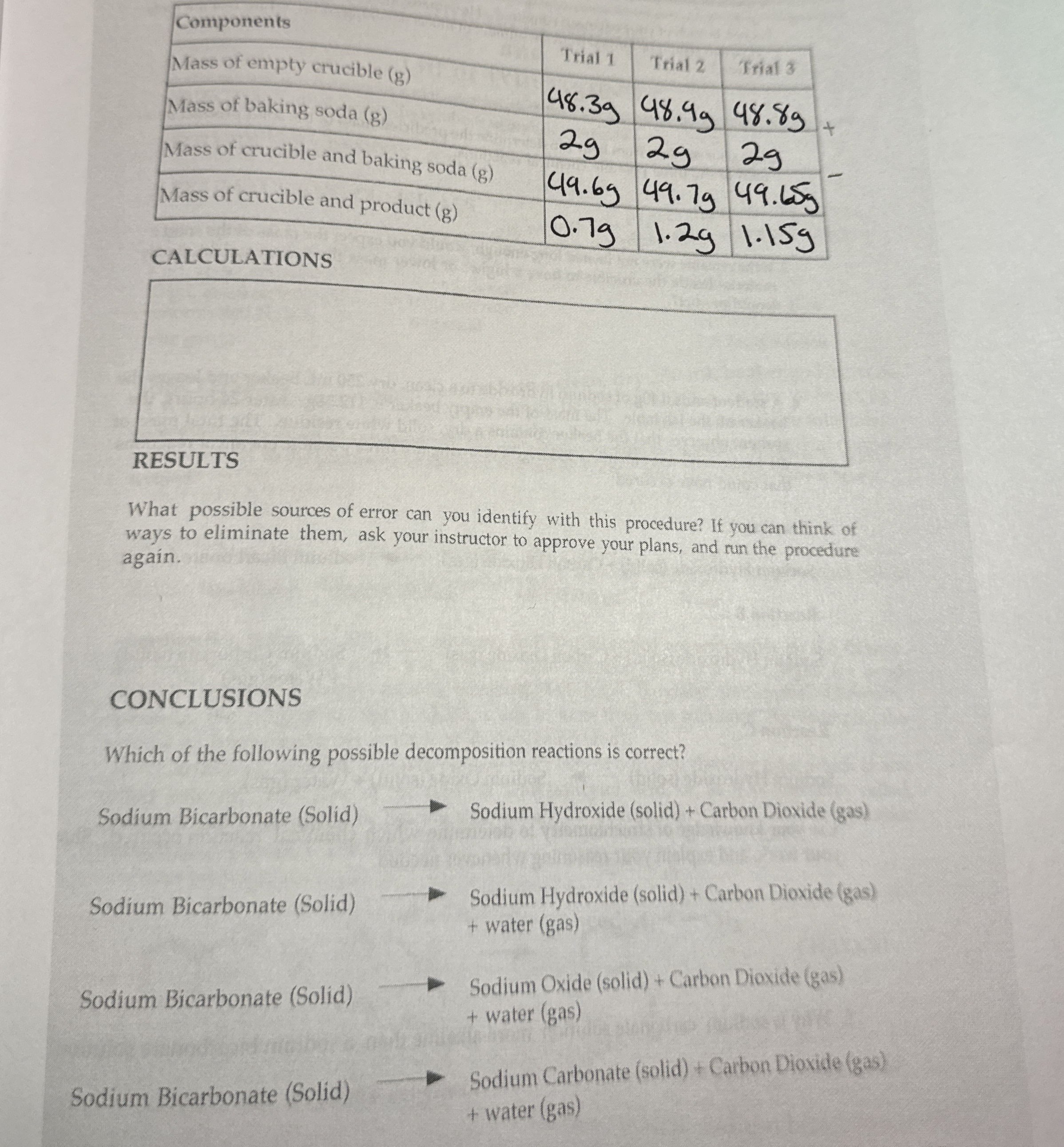 Solved CALCULATIONSRESULTSWhat possible sources of error can | Chegg.com