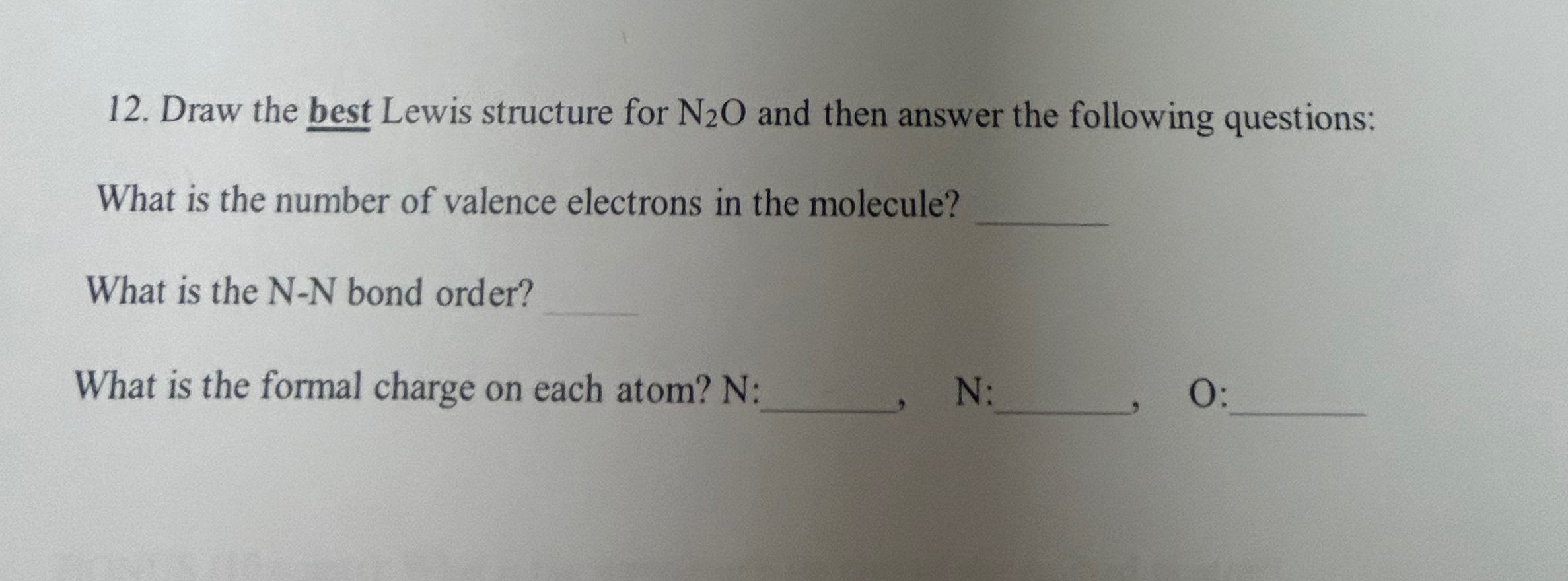 Draw the best Lewis structure for N2O ﻿and then | Chegg.com
