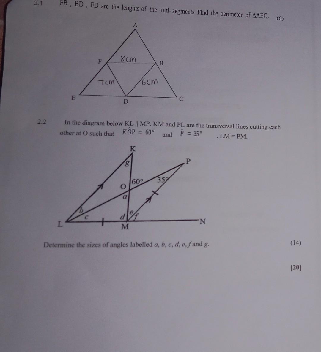 Solved 2.1FB,BD,FD are the lenghts of the mid-segments Find | Chegg.com
