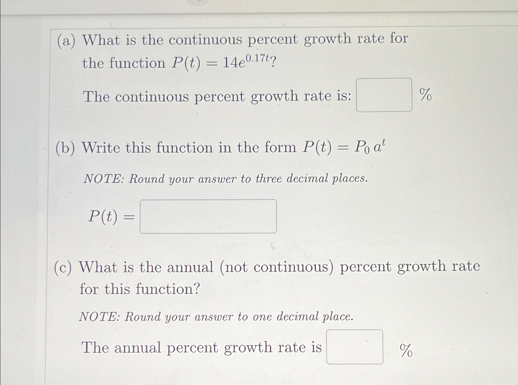 Solved (a) ﻿What is the continuous percent growth rate for | Chegg.com
