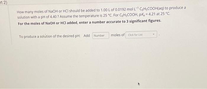 Solved How many moles of NaOH or HCl should be added to 1.00 | Chegg.com