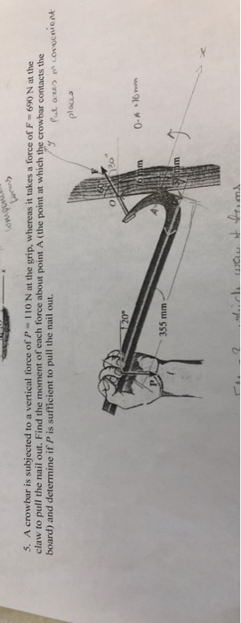 Solved Lowo 5. A crowbar is subjected to a vertical force of | Chegg.com