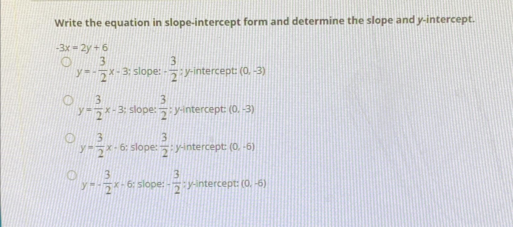 Solved Write the equation in slope-intercept form and | Chegg.com