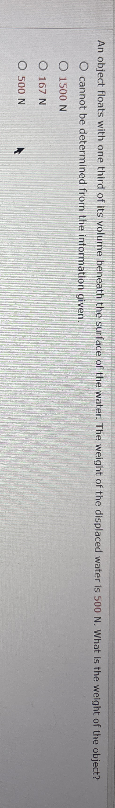 Solved An object floats with one third of its volume beneath | Chegg.com