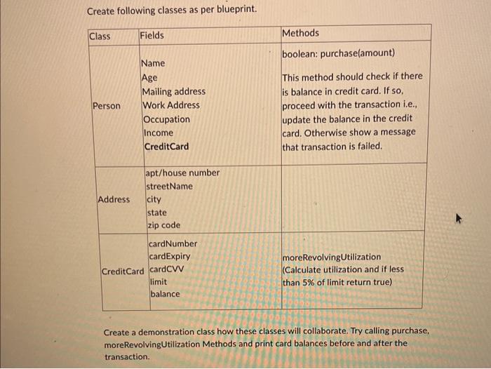 Solved Create following classes as per blueprint. Create a | Chegg.com