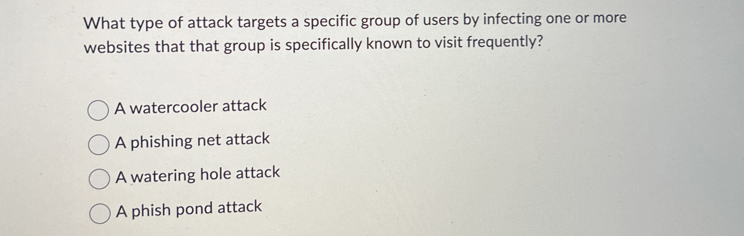 Solved What type of attack targets a specific group of users | Chegg.com