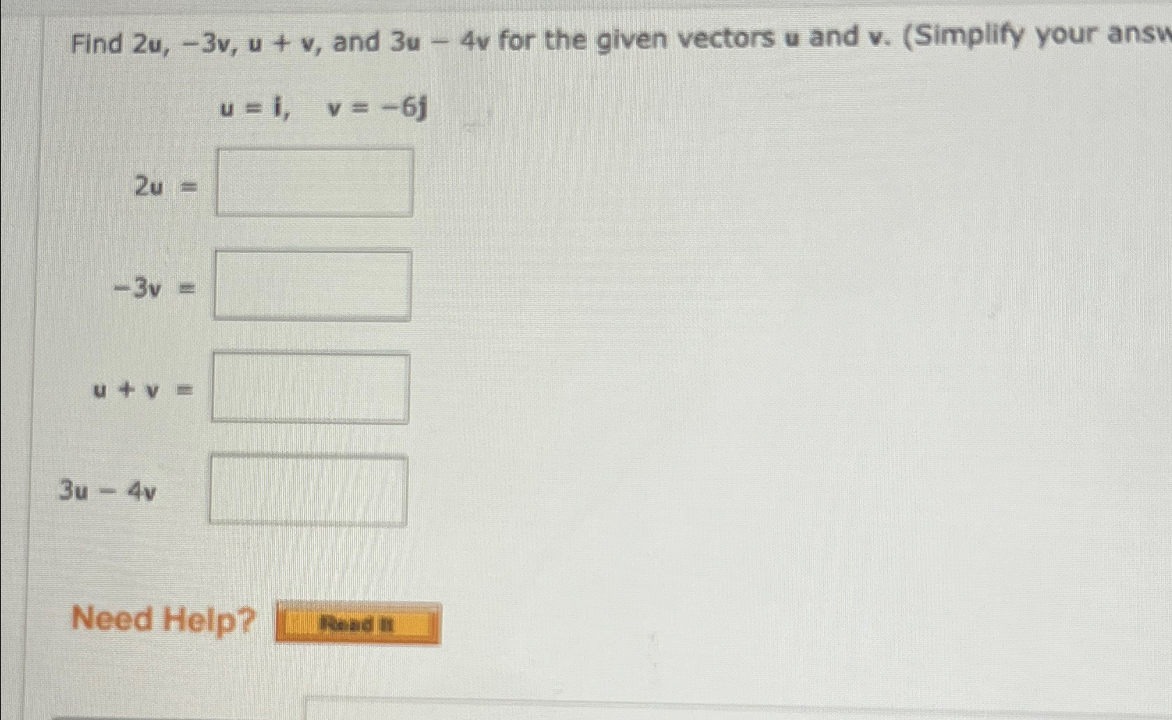 Solved Find 2u,-3v,u+v, ﻿and 3u-4v ﻿for the given vectors u | Chegg.com