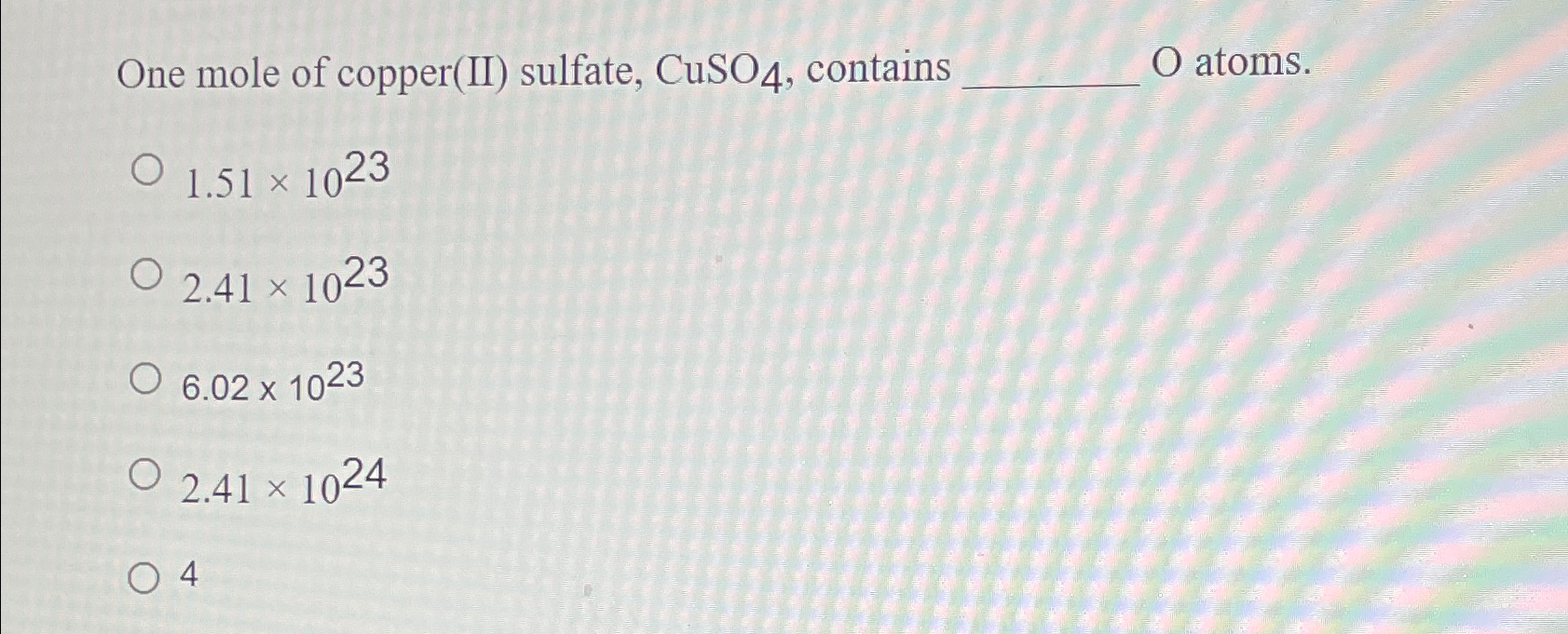 Solved One mole of copper(II) ﻿sulfate, CuSO4, ﻿contains O | Chegg.com