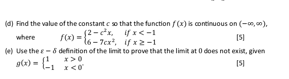 Solved (d) ﻿Find the value of the constant c ﻿so that the | Chegg.com