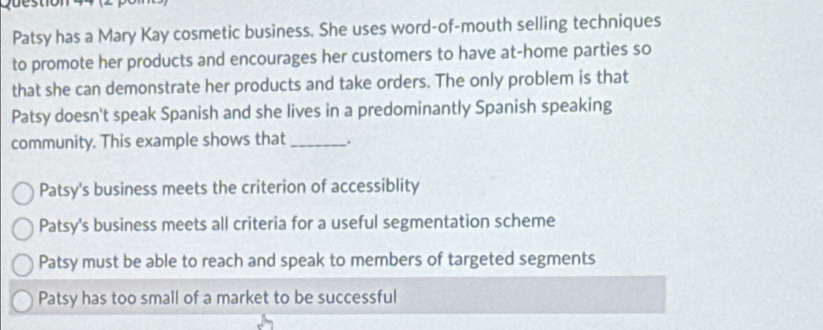 Solved Patsy has a Mary Kay cosmetic business. She uses | Chegg.com