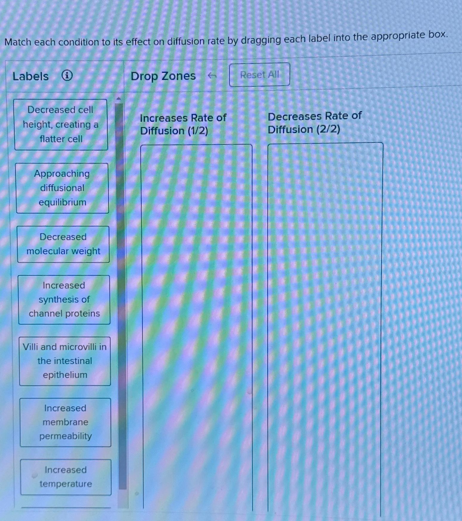 Solved Match each condition to its effect on diffusion rate | Chegg.com