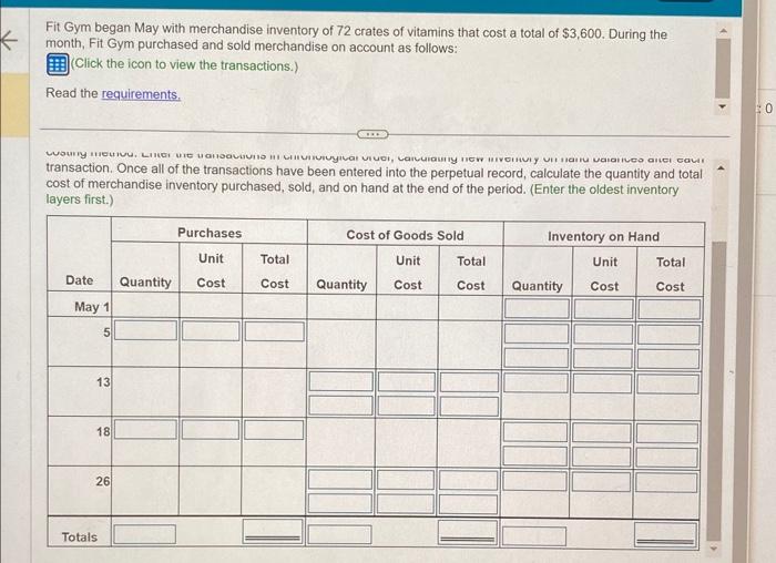 Solved Data tableFit Gym began May with merchandise | Chegg.com