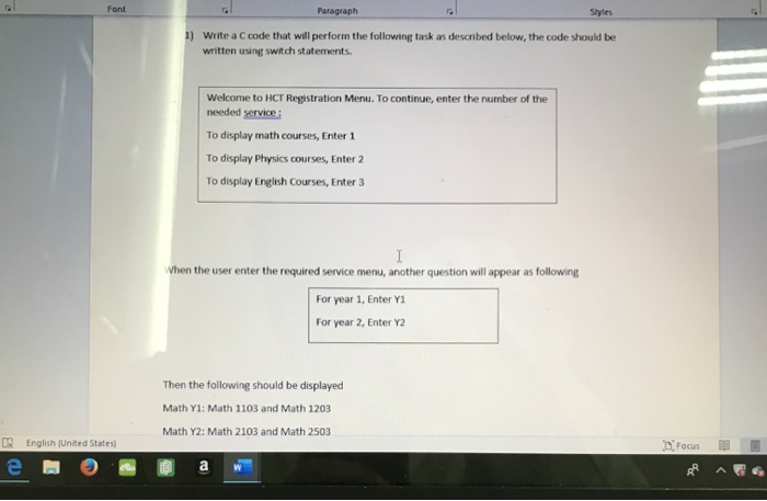 Solved Font Paragraph Styles 1) Write a C code that will | Chegg.com