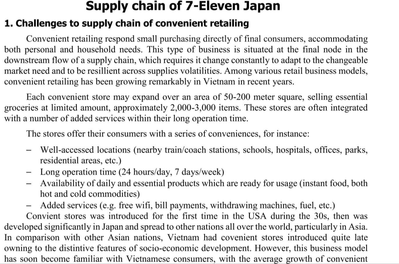 Solved Supply chain of 7-Eleven Japan 1. Challenges to | Chegg.com